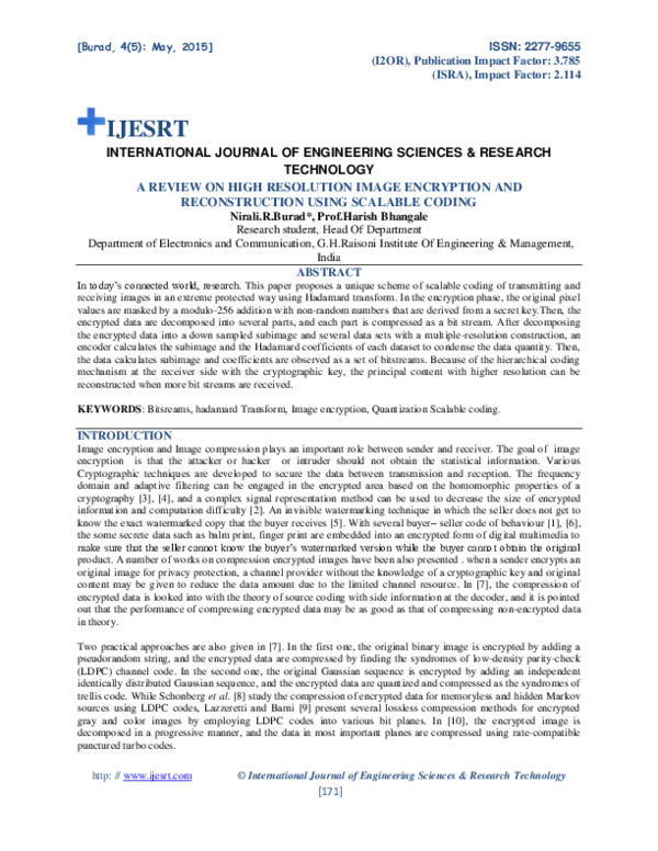 Pdf A Review On High Resolution Image Encryption And Reconstruction Using Scalable Coding 1644