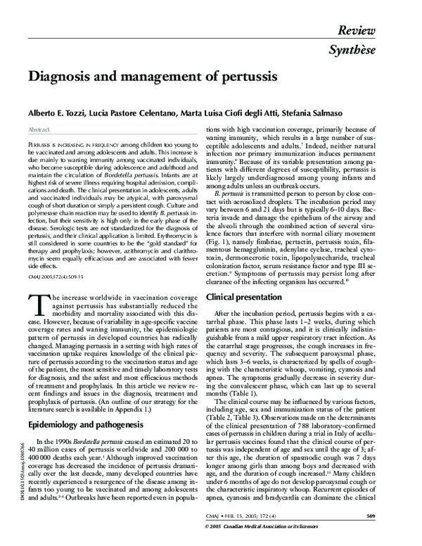 (PDF) Diagnosis and management of pertussis