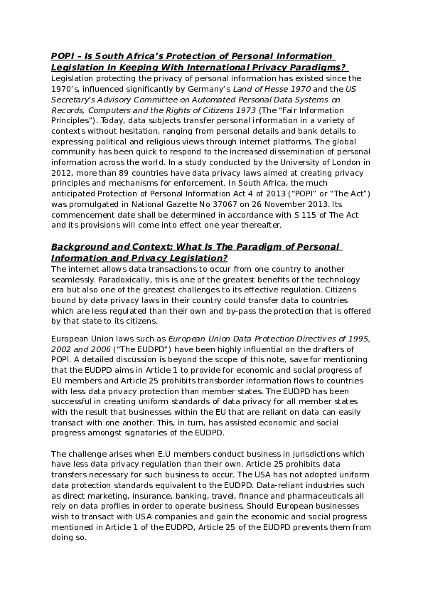 (DOC) South Africa's POPI Act: Protection of Personal Information in ...