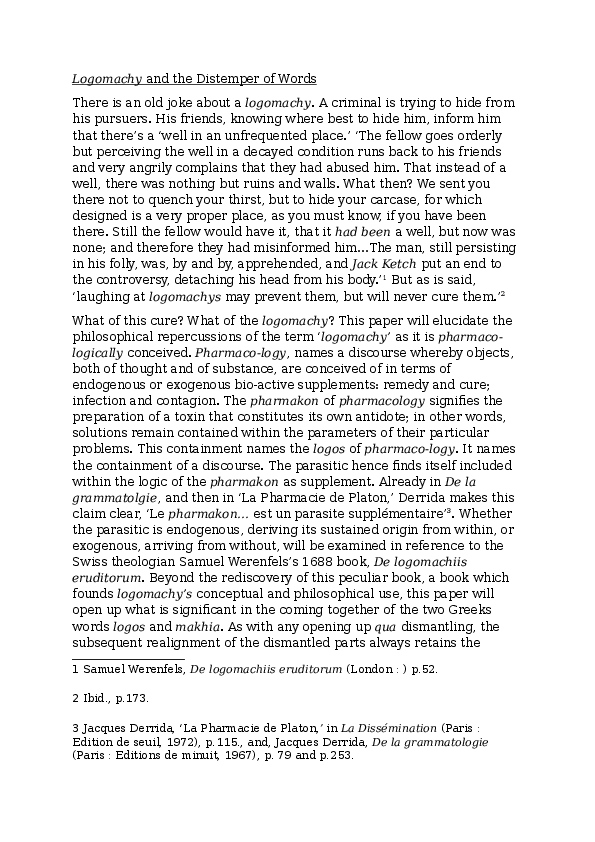 (DOC) Logomachy and the Distemper of Words (Presented at Cambridge ...