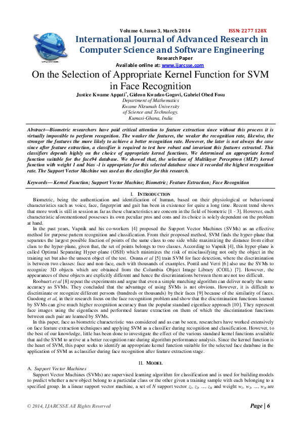 (PDF) On the Selection of Appropriate Kernel Function for SVM in Face ... (PDF) On the Selection of Appropriate Kernel Function for SVM in Face ...
