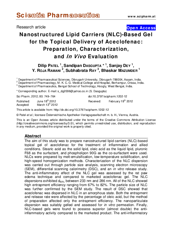 (PDF) Nanostructured Lipid Carriers (NLC)-Based Gel for the Topical ...