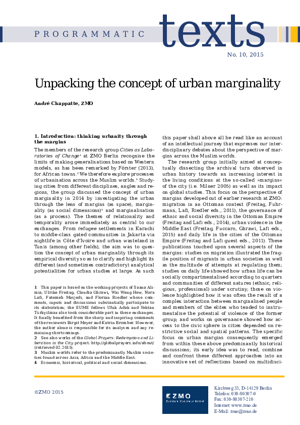 (PDF) Unpacking the concept of urban marginality