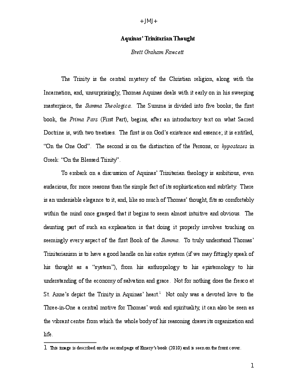 (DOC) St Thomas Aquinas and the Trinity