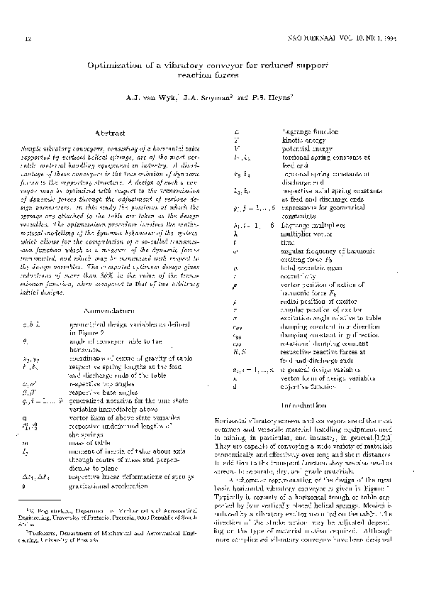 (PDF) Van Wyk,A.J., Snyman,J.A. & Heyns,P.S. Optimization of a ...