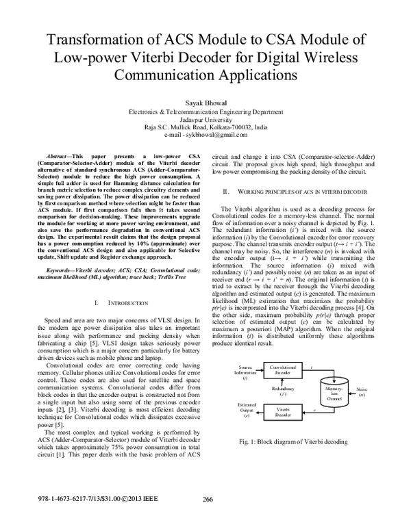 (PDF) Transformation of ACS Module to CSA Module of Low-power Viterbi ...