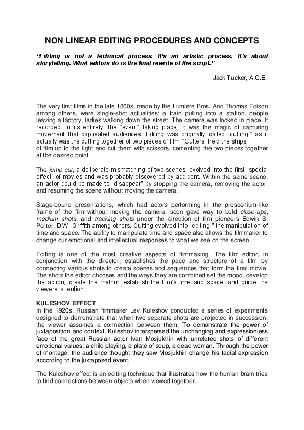 Pdf Non Linear Editing Procedures And Concepts
