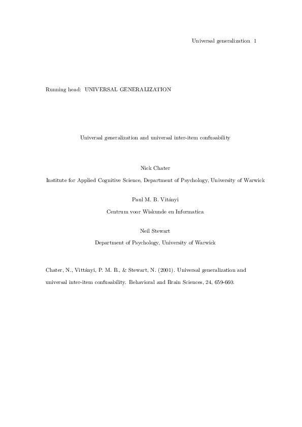 (PDF) Universal generalization and universal inter-item confusability