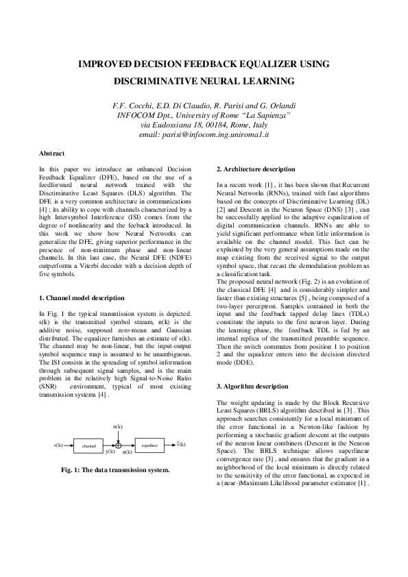 (PDF) IMPROVED DECISION FEEDBACK EQUALIZER USING DISCRIMINATIVE NEURAL LEARNING