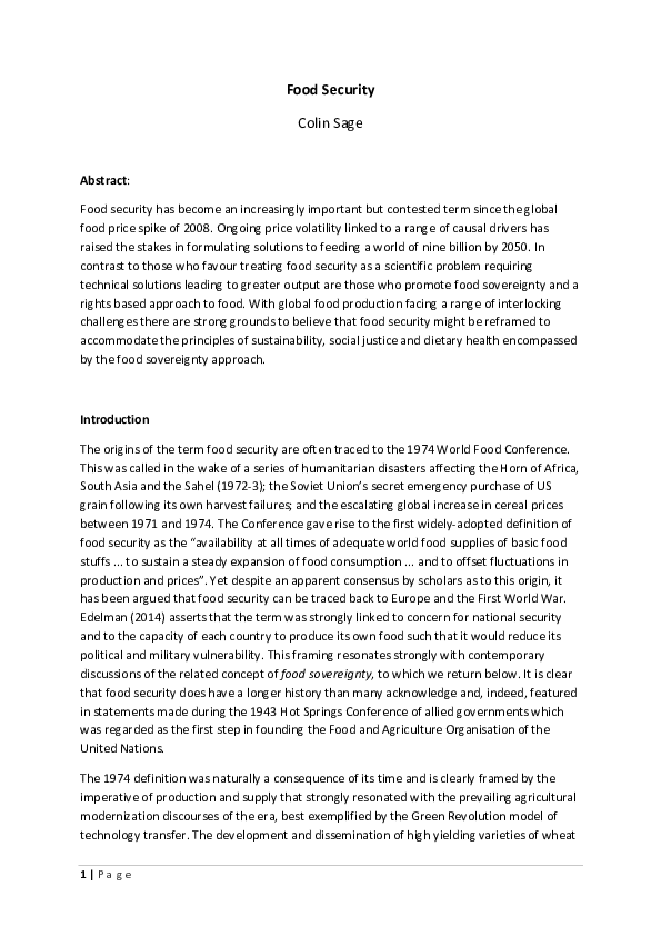 (PDF) Food Security