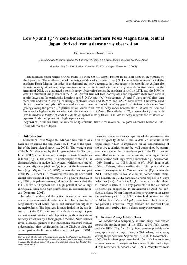 (PDF) Low Vp and Vp/Vs zone beneath the northern Fossa Magna basin ...