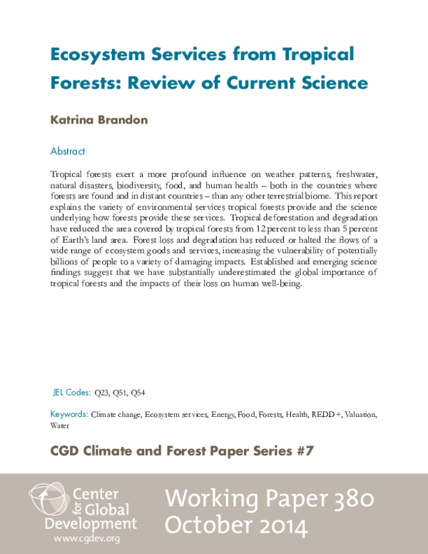 (PDF) Ecosystem Services from Tropical Forests: Review of Current Science