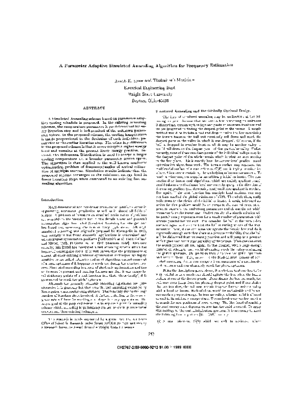 Pdf A Parameter Adaptive Simulated Annealing Algorithm For Frequency Estimation