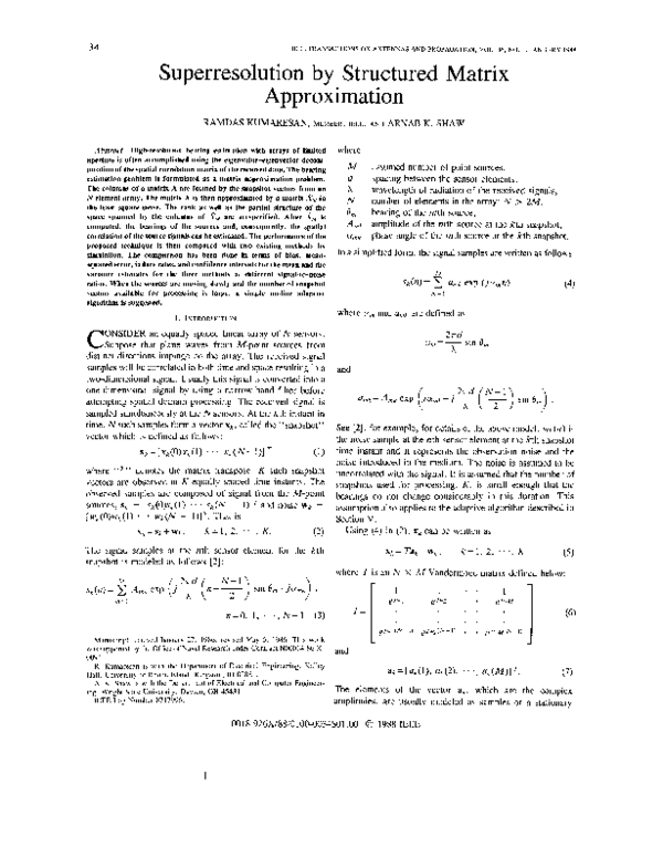 (PDF) Structured Matrix Approximation for Superresolution