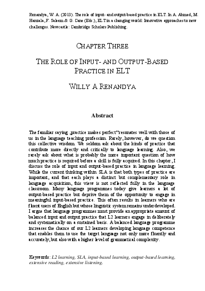 (PDF) The role of input- and output-based practice in ELT