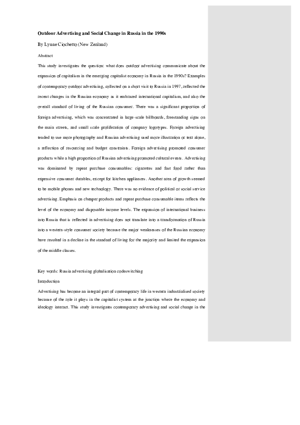 (PDF) Advertising and social change in Russia in the 1990s (text ...