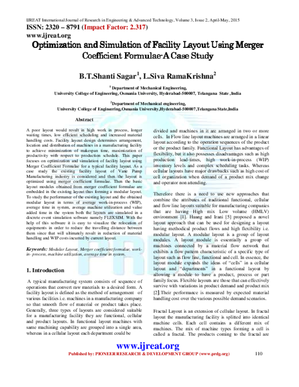 Optimization And Simulation Of Facility Layout Using Merger Coefficient