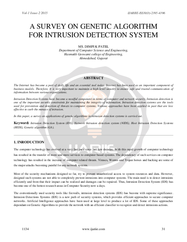 Pdf A Survey On Genetic Algorithm For Intrusion Detection System