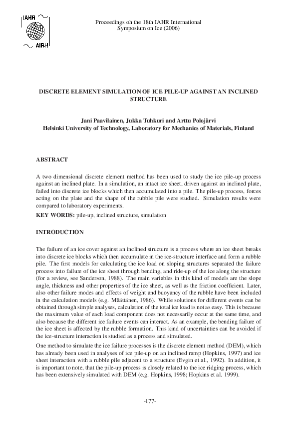 (PDF) DISCRETE ELEMENT SIMULATION OF ICE PILE-UP AGAINST AN INCLINED STRUCTURE