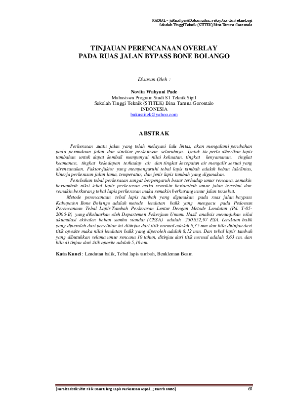 (PDF) TINJAUAN PERENCANAAN OVERLAY PADA RUAS JALAN BYPASS BONE BOLANGO