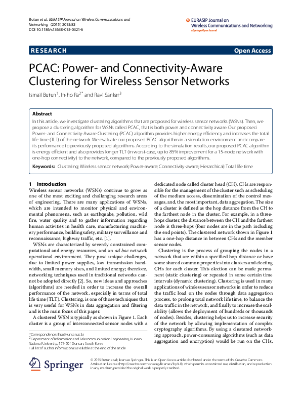 (PDF) PCAC: Power- and Connectivity-Aware Clustering for Wireless Sensor Networks