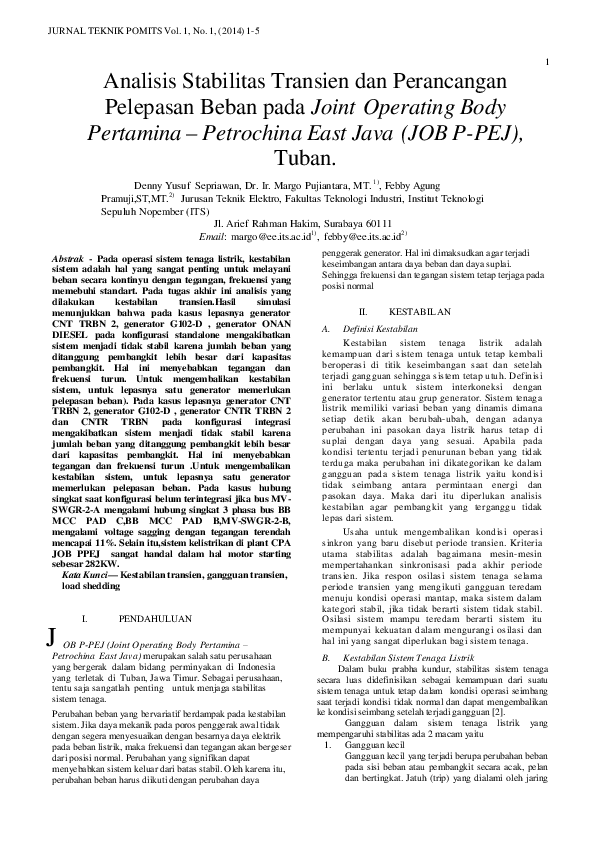 (PDF) Analisis Stabilitas Transien dan Perancangan Pelepasan Beban pada ...