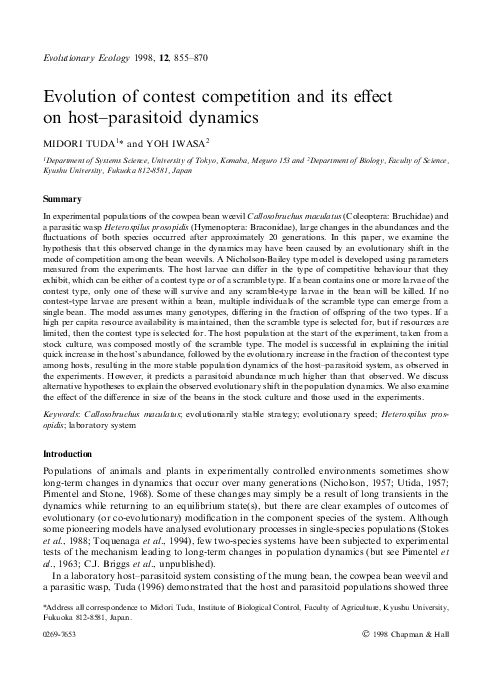 (PDF) Evolution of contest competition and its eÄect on host-parasitoid ...