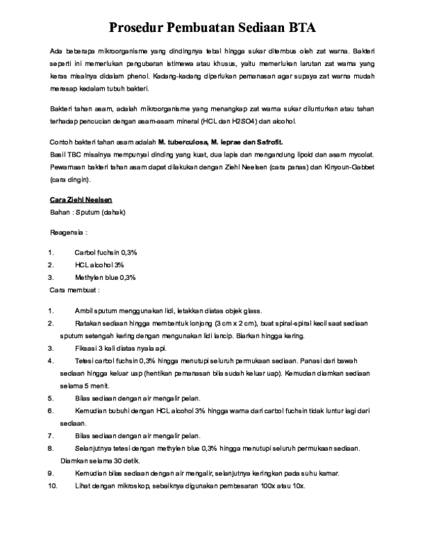 (DOC) Prosedur Pembuatan Sediaan BTA