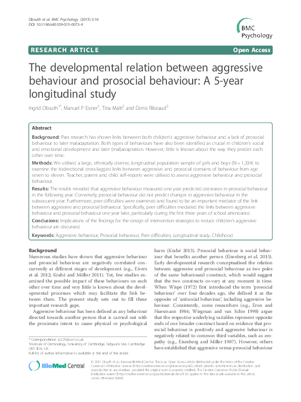 (PDF) The developmental relation between aggressive behaviour and ...