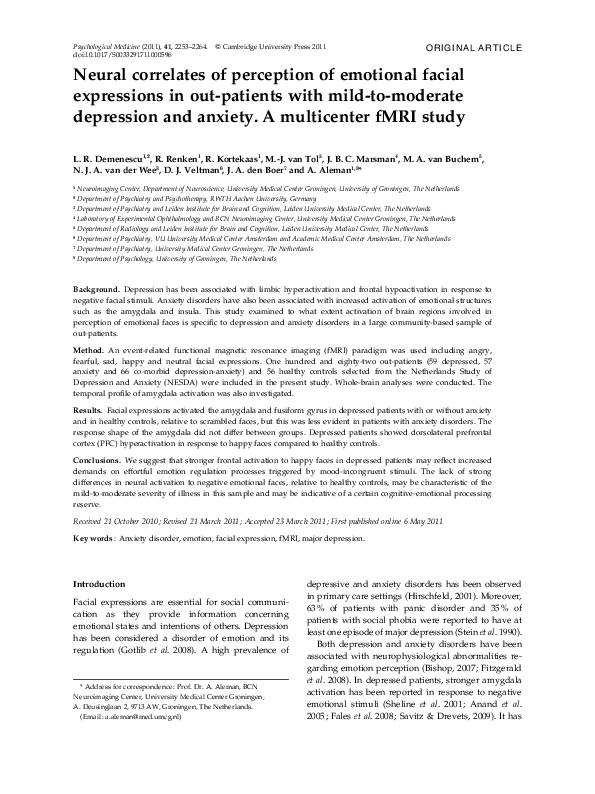 (PDF) Neural correlates of perception of emotional facial expressions ...