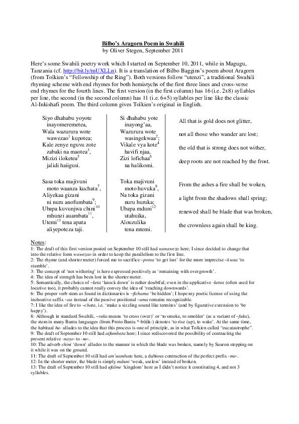 (PDF) Bilbo's Aragorn-Poem in Swahili