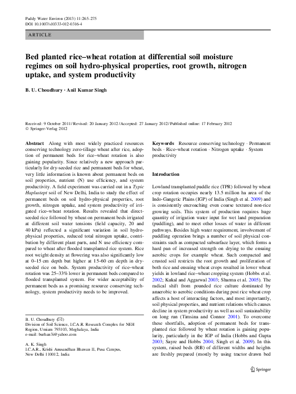 (PDF) Bed planted rice–wheat rotation at differential soil moisture ...