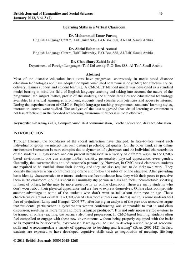 (PDF) Learning Skills in a Virtual Classroom