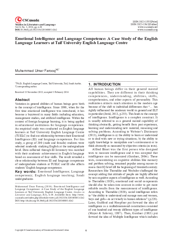 (PDF) Emotional Intelligence and Language Competence: A Case Study of ...