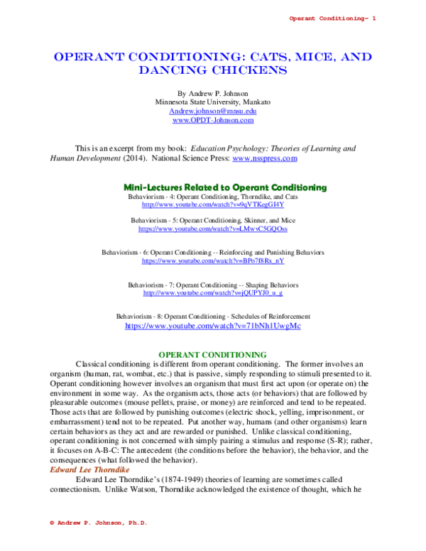 (PDF) BEHAVIORISM: OPERANT CONDITIONING