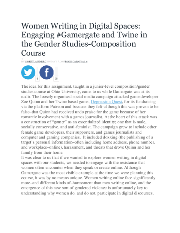 (PDF) Women Writing in Digital Spaces: Engaging #Gamergate and Twine in ...