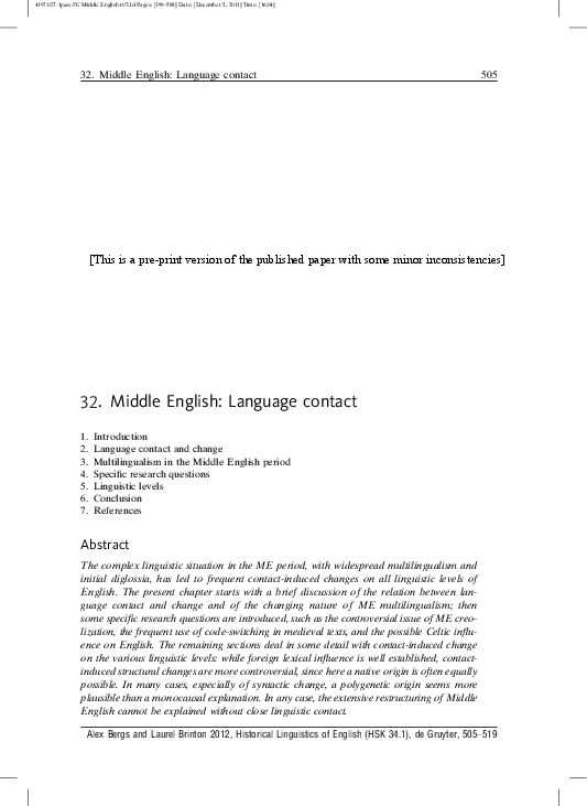 (PDF) Middle English: Language contact