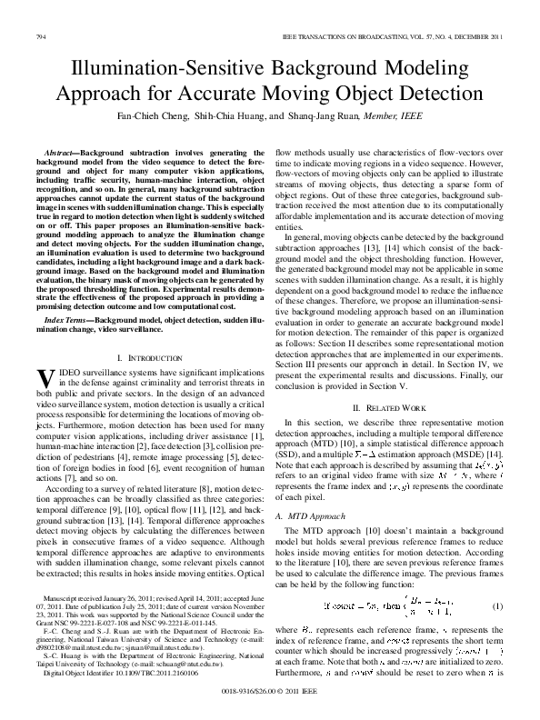 Pdf Illumination Sensitive Background Modeling Approach For Accurate