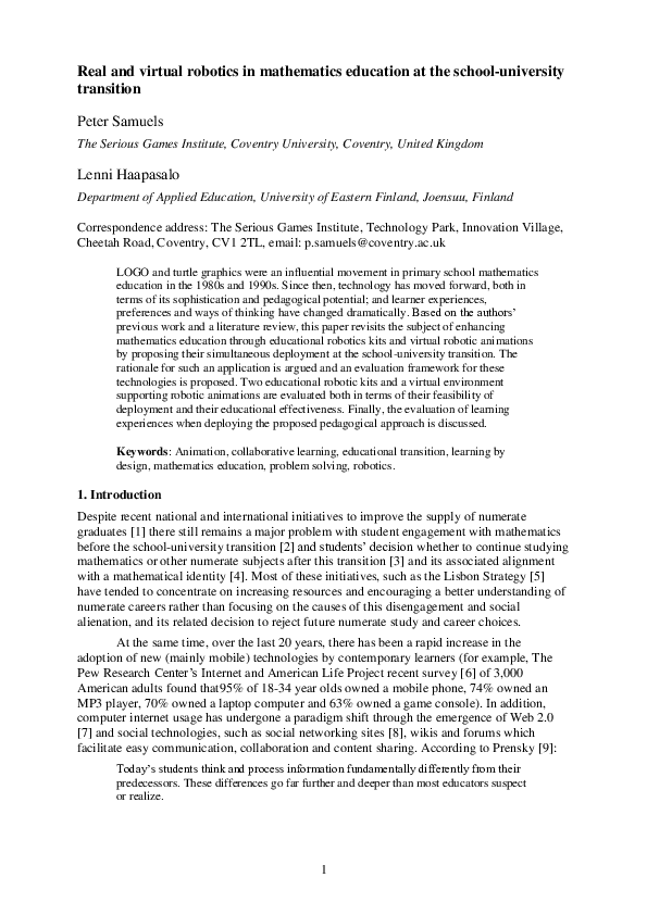 (PDF) Real and virtual robotics in mathematics education at the school ...