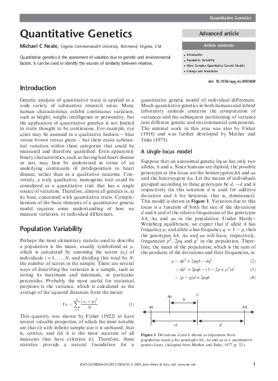 (PDF) Quantitative genetics