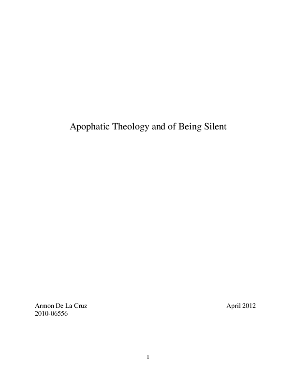 (PDF) Apophatic Theology and of Being Silent