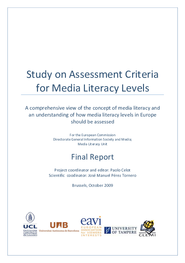 (PDF) STUDY ON ASSESSMENT CRITERIA FOR MEDIA LITERACY LEVELS (2009)