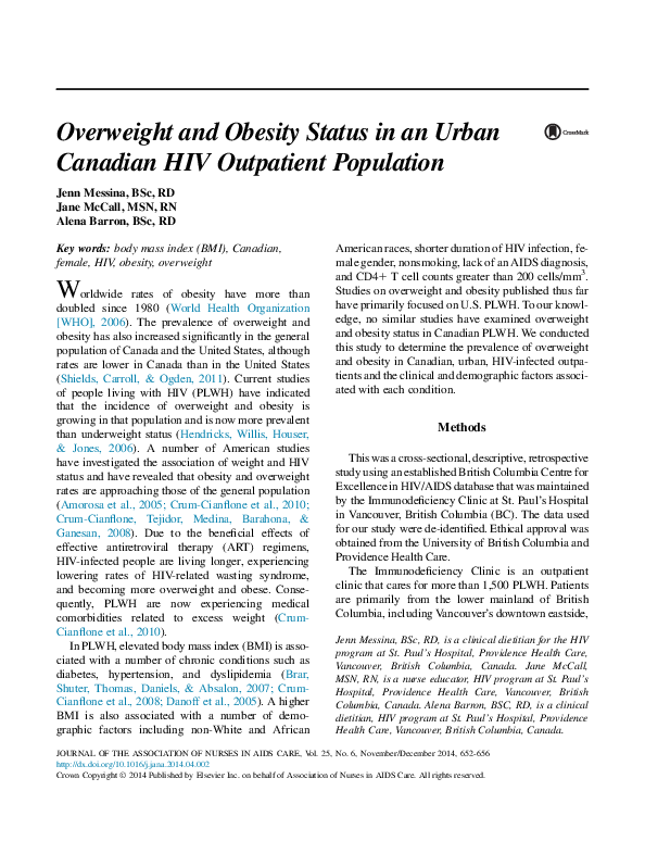 (PDF) Obesity Trends in Canadian HIV Patients