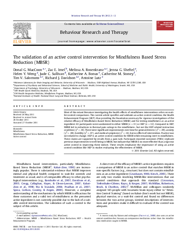 (PDF) The validation of an active control intervention for Mindfulness ...