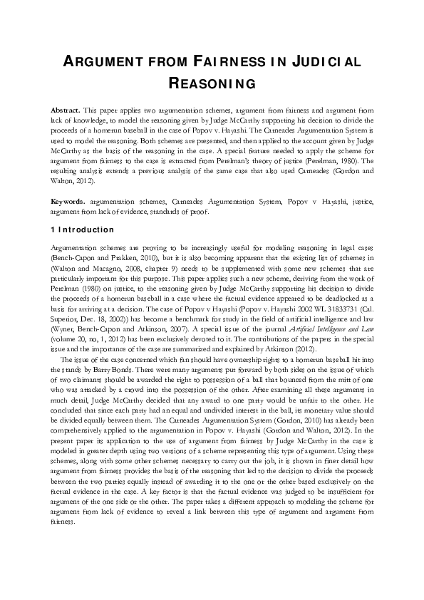 (PDF) Argument from Fairness in Judicial Reasoning