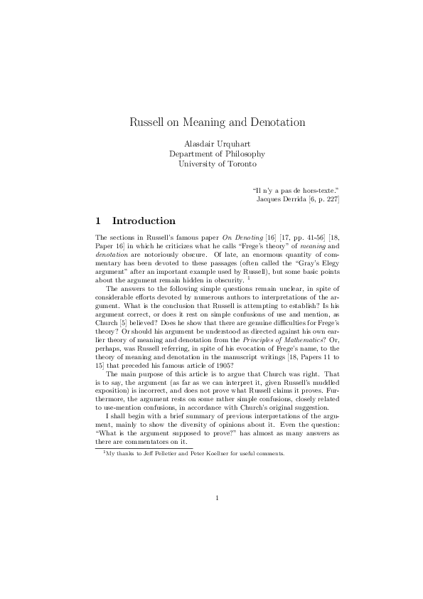 (PDF) Russell on Meaning and Denotation