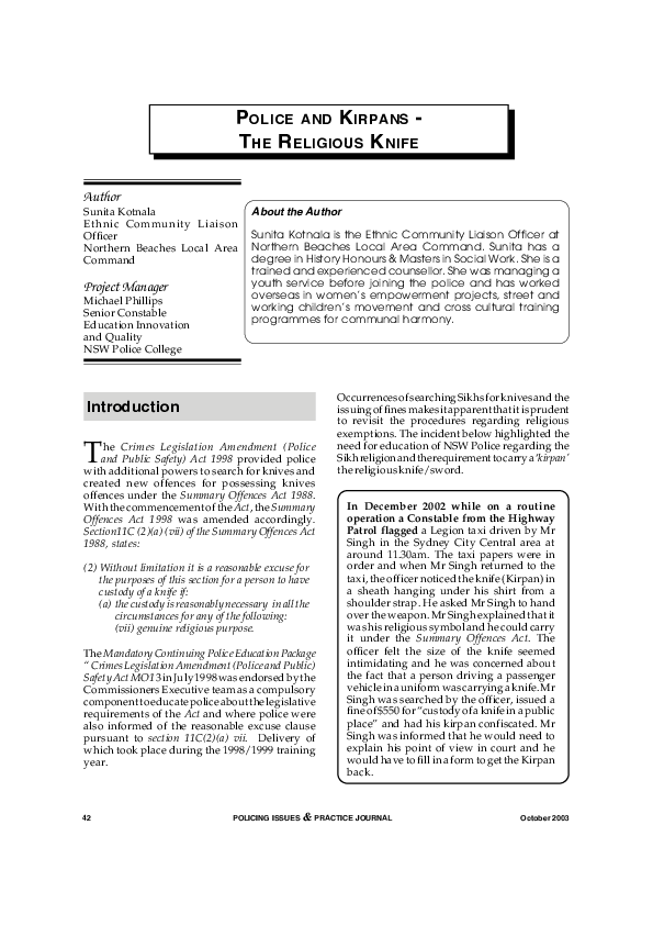 (PDF) Police and Kirpans- The Religious Knife