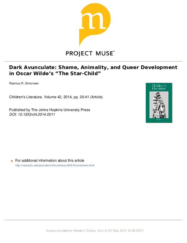 (PDF) Dark Avunculate: Shame, Animality, and Queer Development in Wilde ...