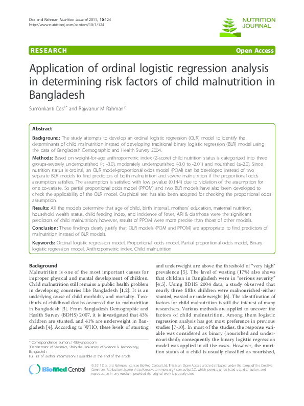 (PDF) Application of ordinal logistic regression analysis in determining risk factors of child ...
