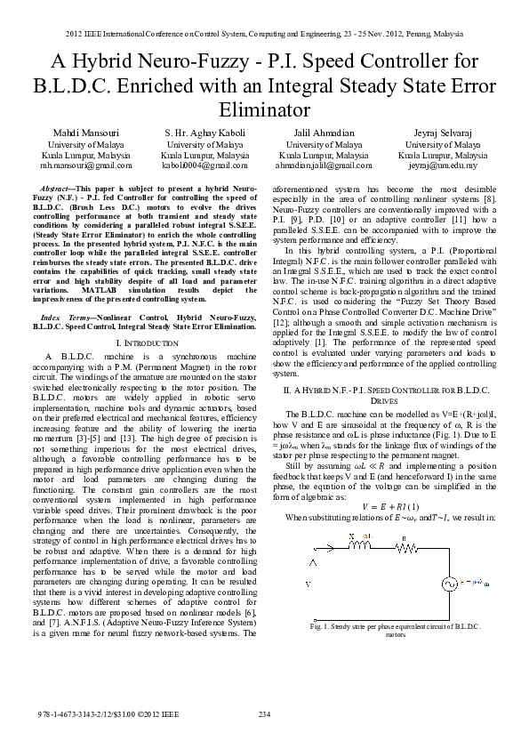Pdf A Hybrid Neuro Fuzzy—pi Speed Controller For Bldc Enriched With An Integral Steady State